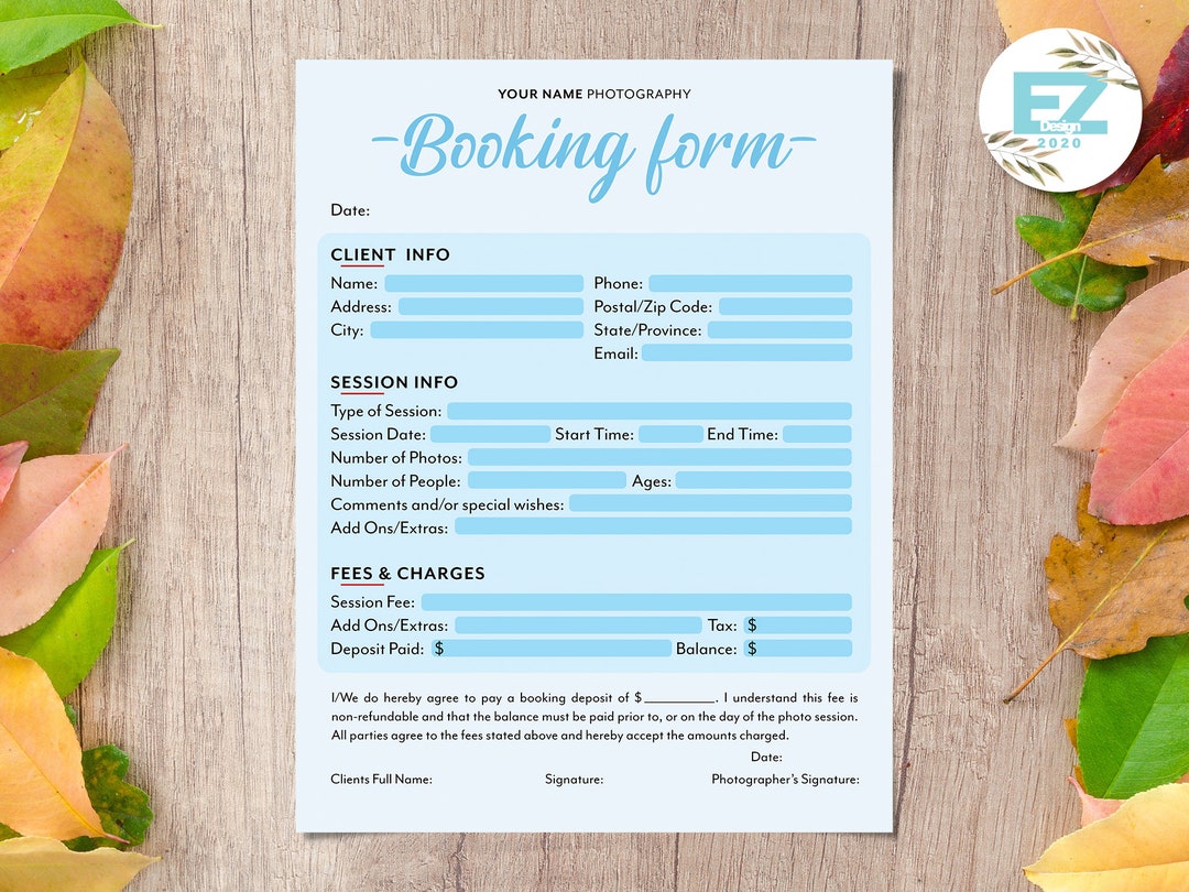 Photographer's Booking Form PSD Editable and Printable - Etsy