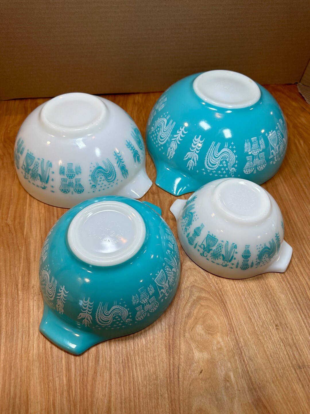 Pyrex Mixing Bowls Turquoise Butterprint Cinderella Set 441 442 443 444 ...