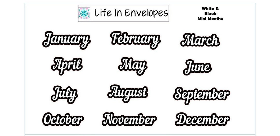 White and Black Mini Months of the Year // Fits TBM BBP Boxed Set ...