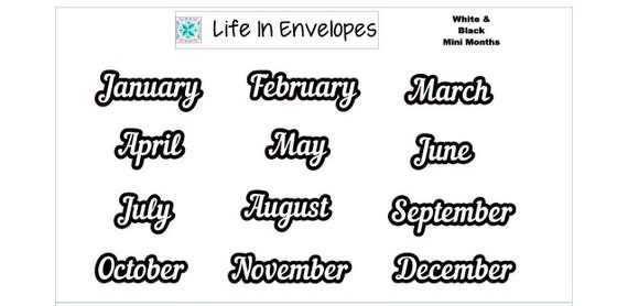 White and Black Mini Months of the Year // Fits TBM BBP Boxed | Etsy