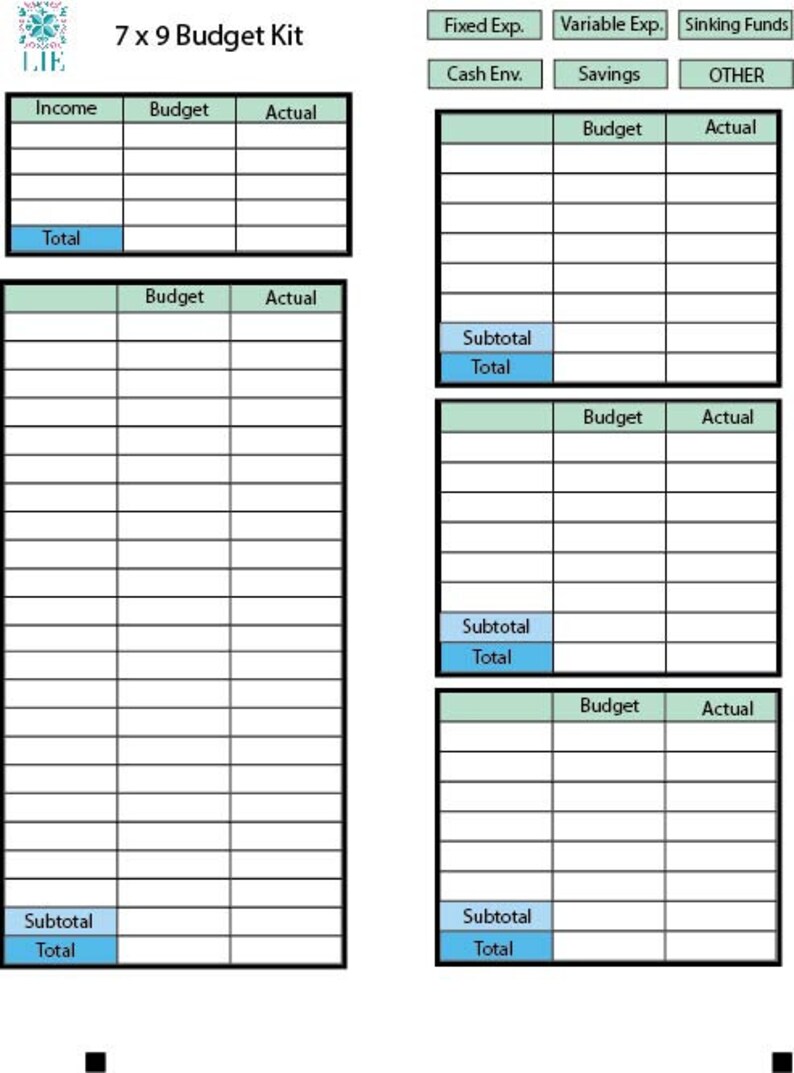 7x9 Family Budget - Budget Kit - Etsy