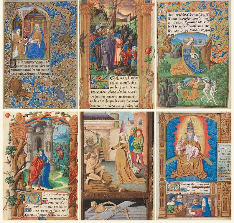 BOOKS of HOURS - 12 Very Rare Color Illuminated Manuscripts 1400-1500 ...