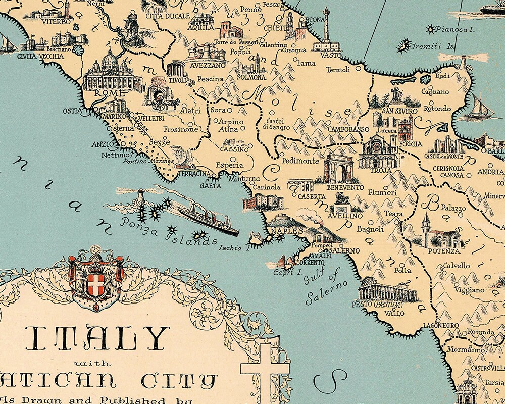 Canvas Print 1935 Vintage Map of Italy and Vatican City 18x24 - Etsy