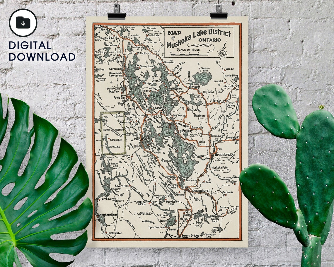 Digital Download - Vintage Muskoka Lakes Map - Etsy