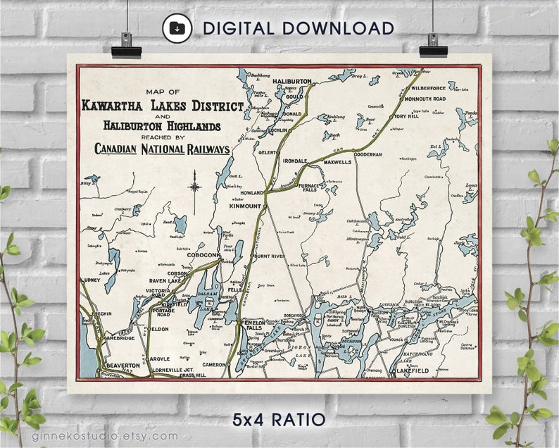 Digital Download - Vintage Map of Kawartha Lakes District and ...
