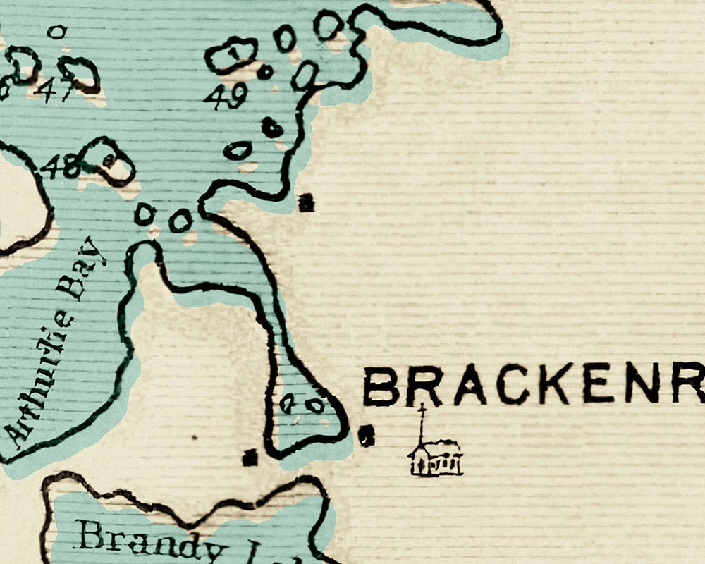 Canvas Print Vintage Map of Lakes Joseph and Rosseau, Muskoka District ...