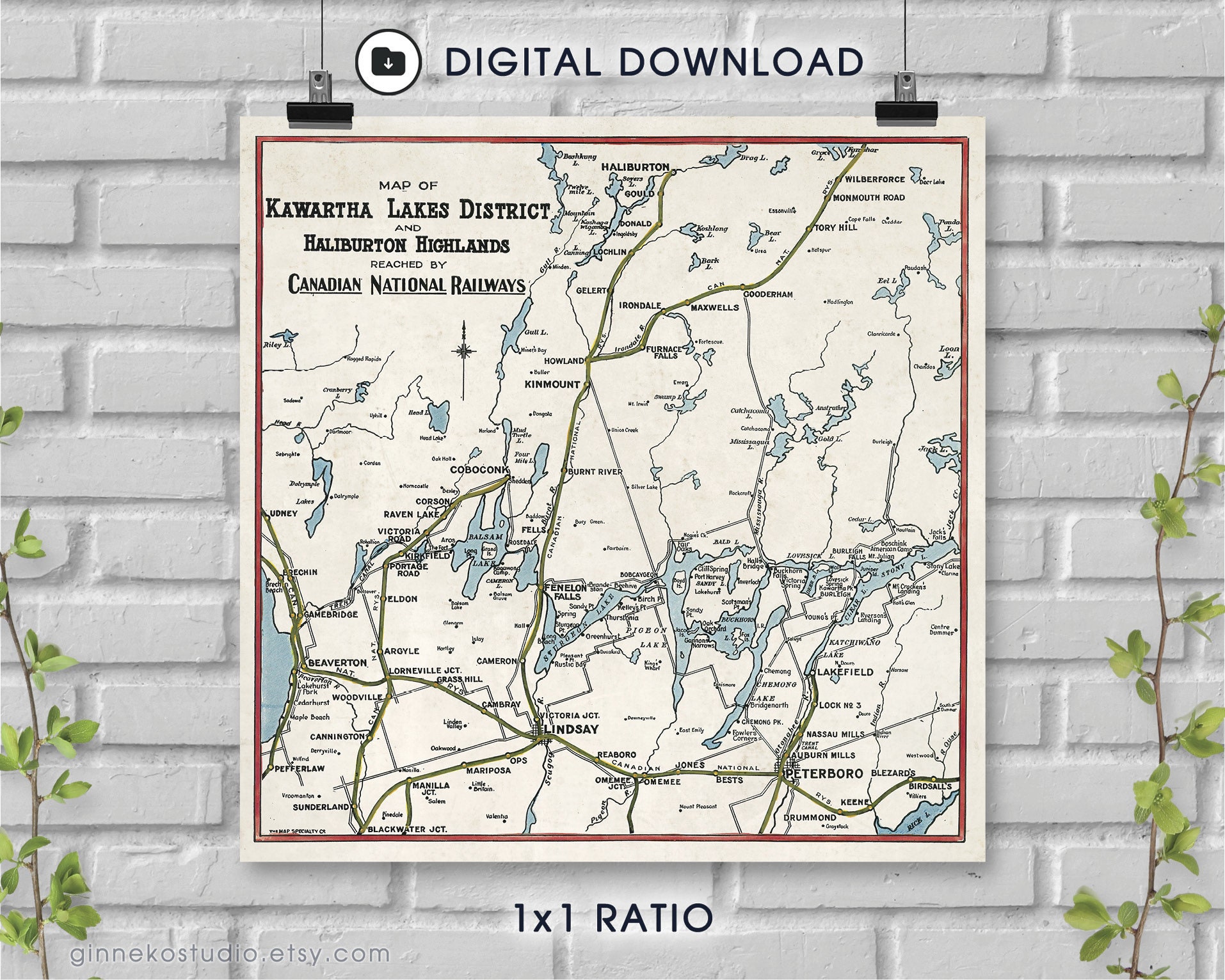 Digital Download - Vintage Map of Kawartha Lakes District and ...