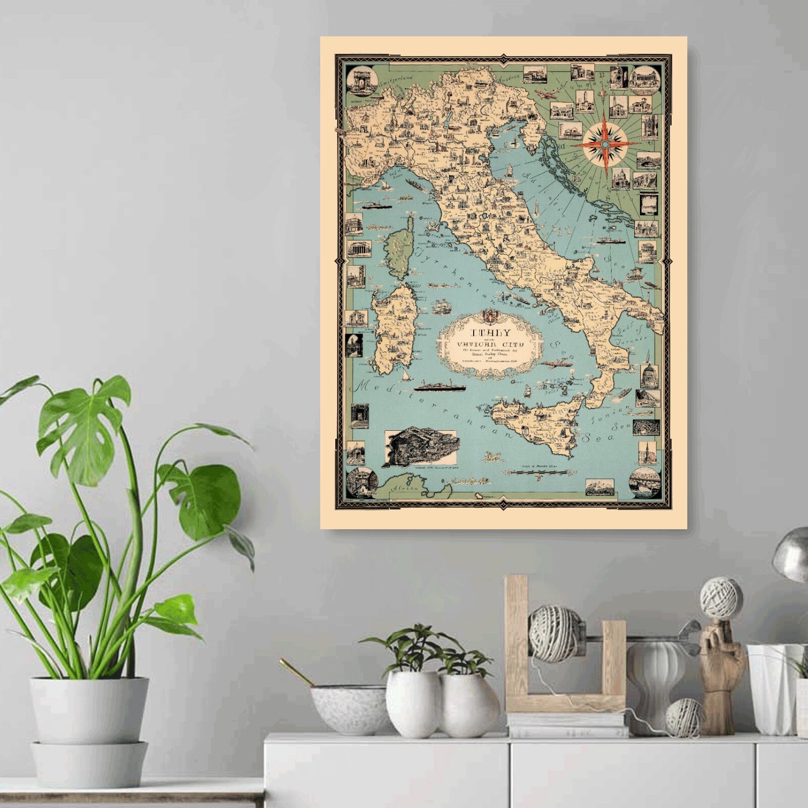 Canvas Print - 1935 Vintage Map of Italy and Vatican City [18"x24"] - Etsy