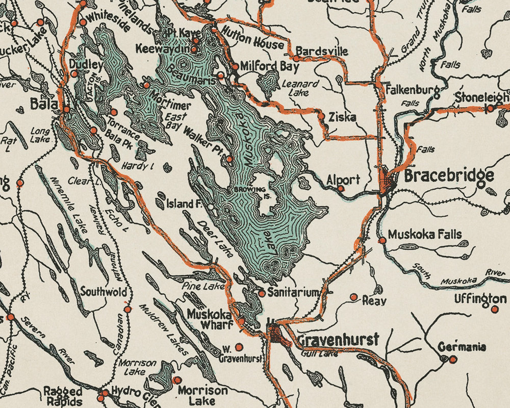 Canvas Print - Vintage Muskoka Lakes Map [18"x24"] - Etsy