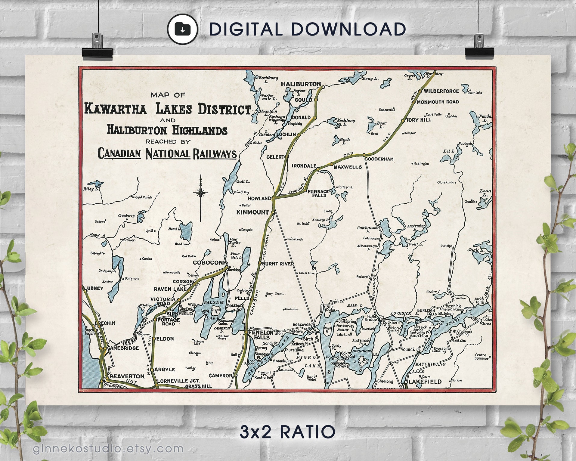 Digital Download - Vintage Map of Kawartha Lakes District and ...
