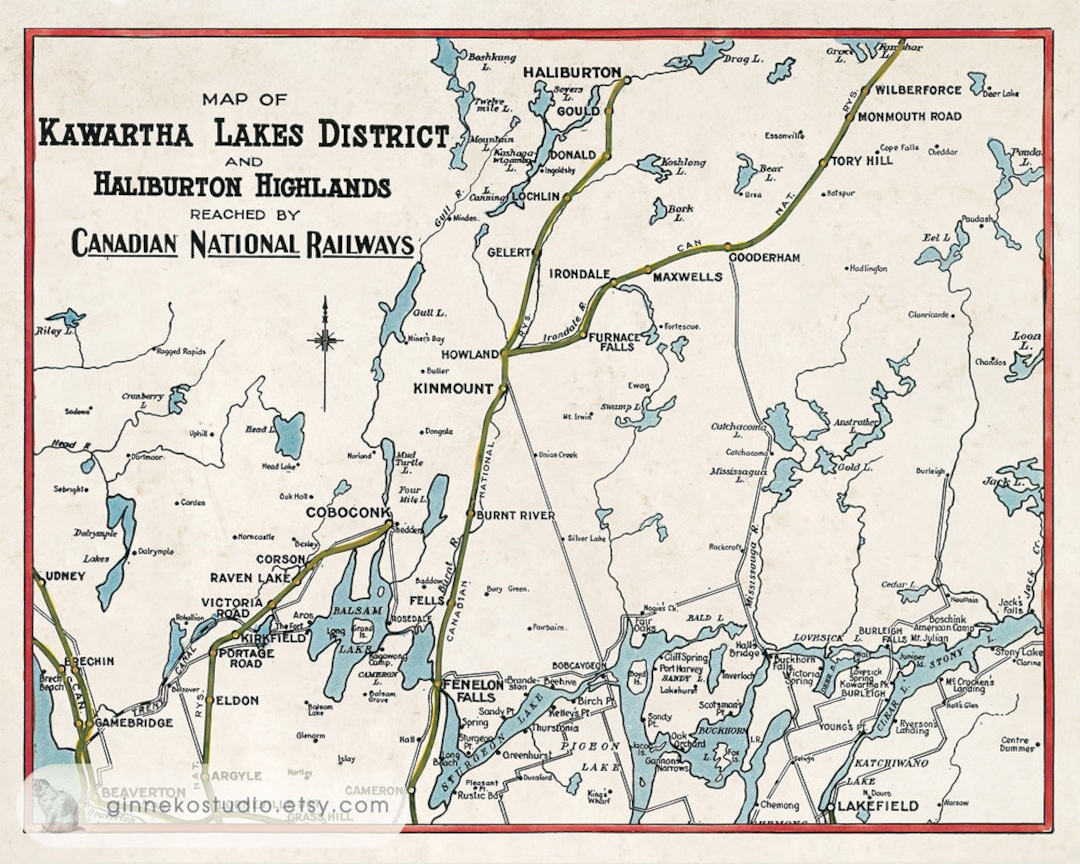 Canvas Print - Vintage Map of Kawartha Lakes District and Haliburton ...
