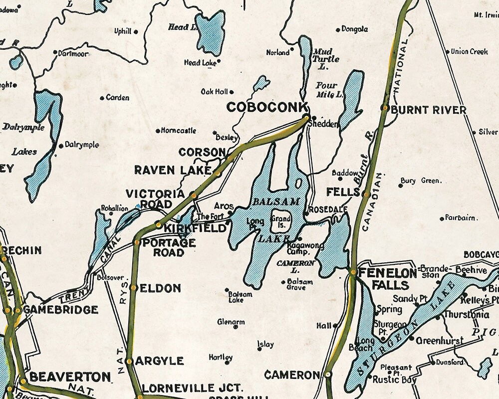Vintage Map of Kawartha Lakes District and Haliburton Highlands - Mouse ...