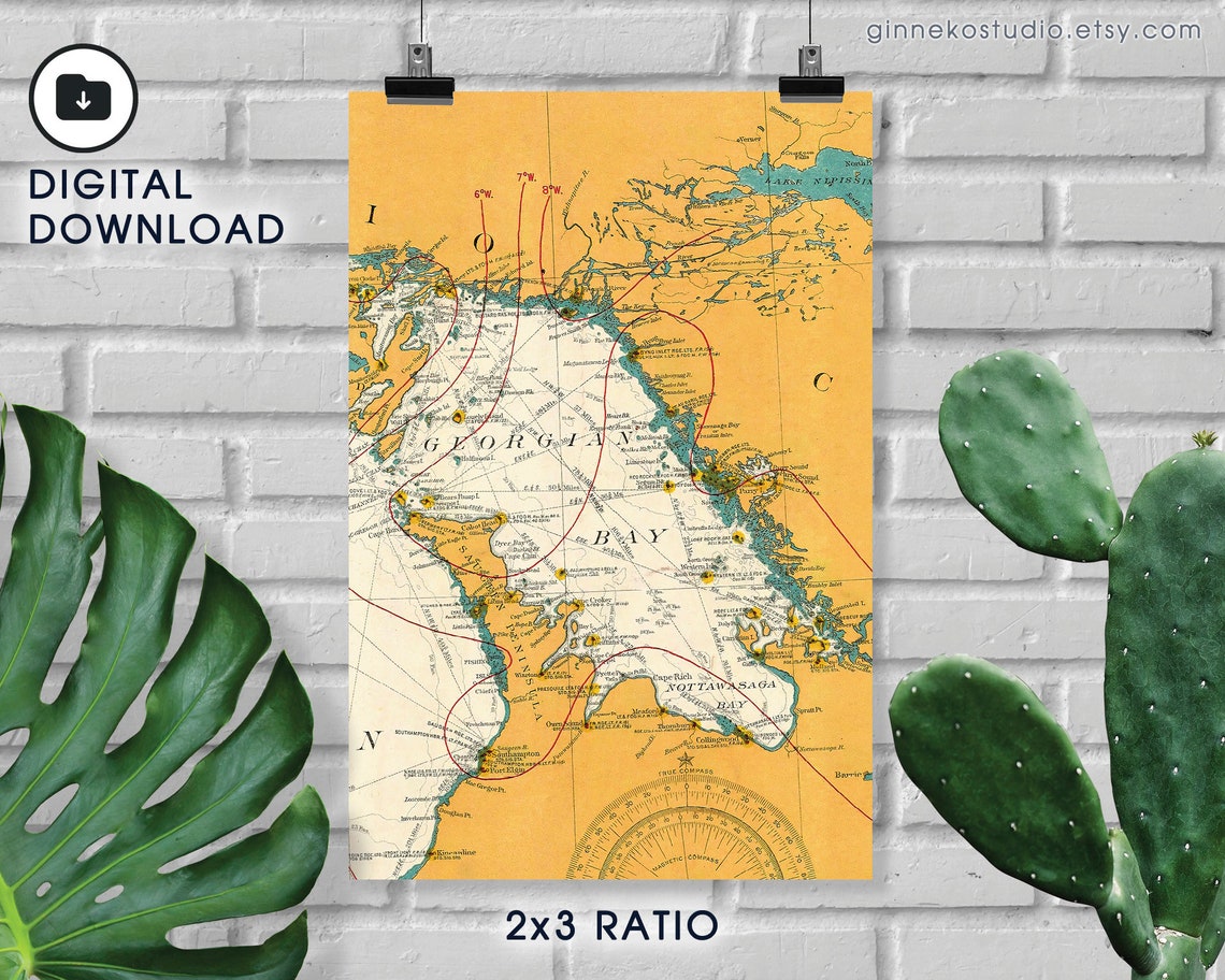 Digital Download - Vintage Nautical Map - Georgian Bay and Lake Huron ...