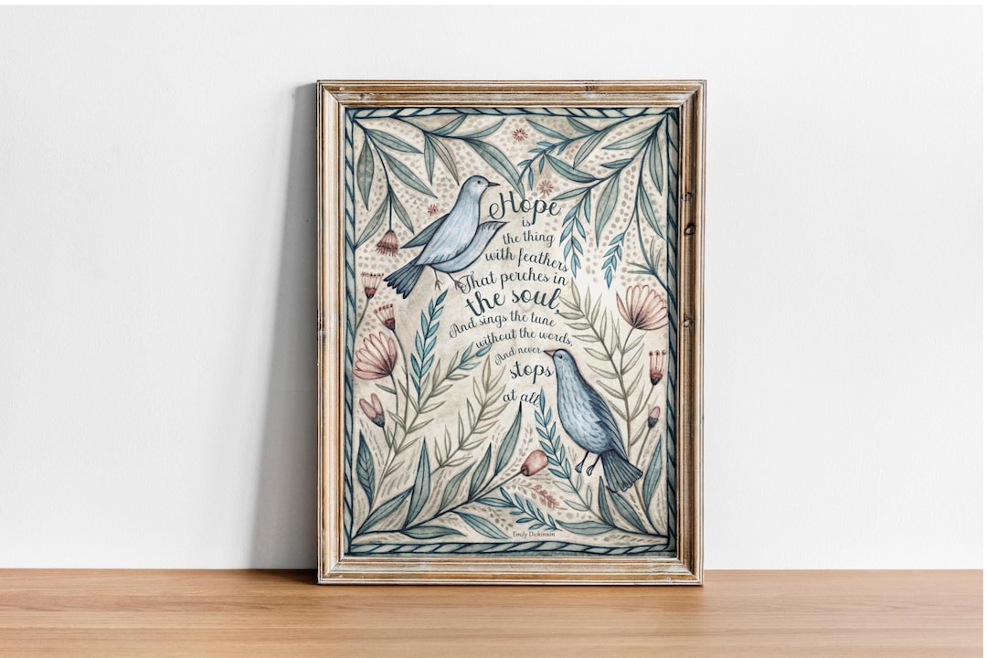 Emily Dickinson Poem, Hope is a Thing With Feathers, Vintage Floral ...