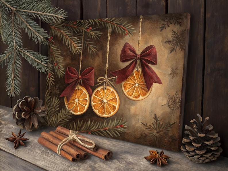 Rustic Citrus Still Life, Moody Christmas Kitchen Decor, Farmhouse Wall ...