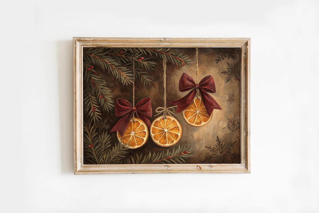 Rustic Citrus Still Life, Moody Christmas Kitchen Decor, Farmhouse Wall ...