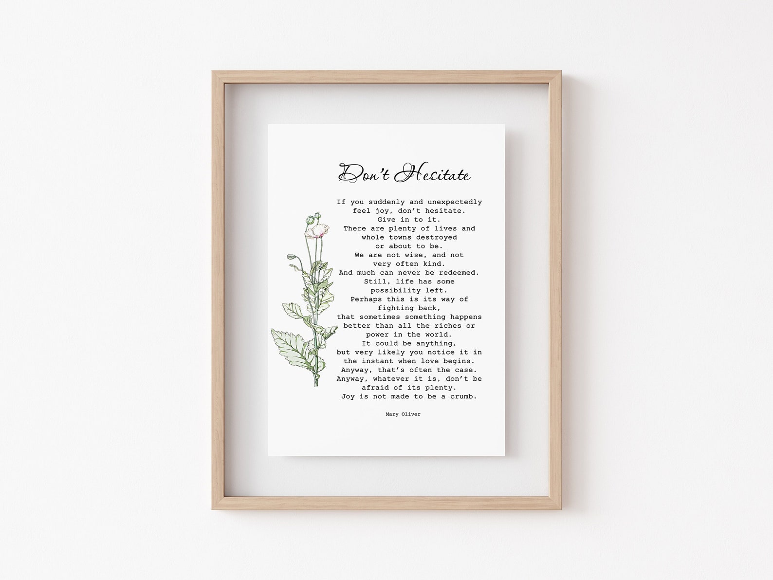 Mary Oliver Poem Don't Hesitate Motivational Quote - Etsy