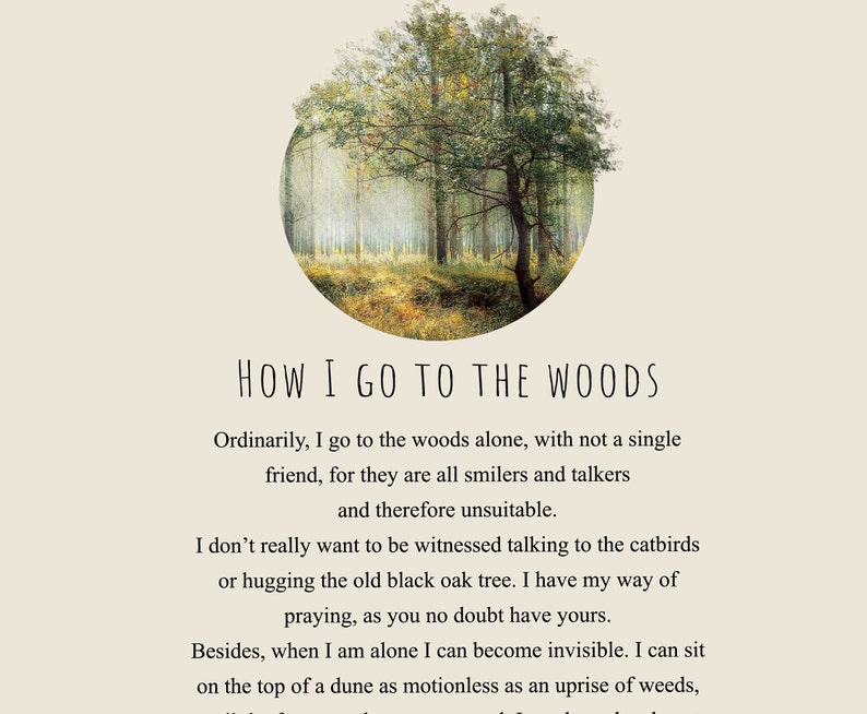 How I Go to the Woods by Mary Oliver, Poem Lover Gift, Classic Poem ...