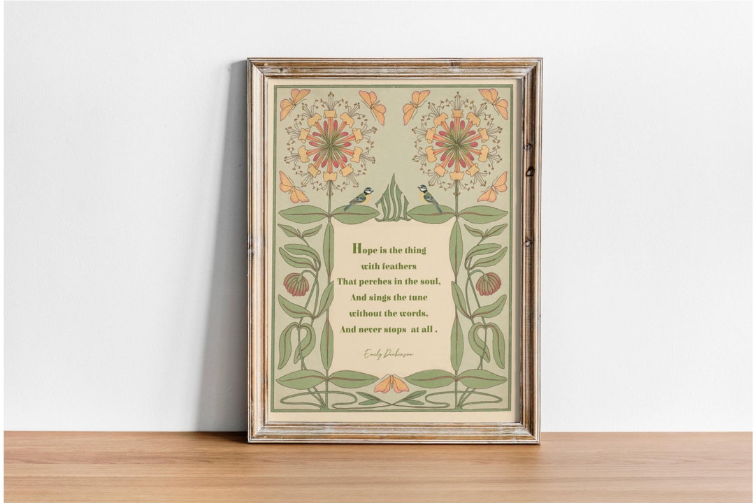 Emily Dickinson Poem Print: Vintage Floral Art, Hope Quote (digital ...