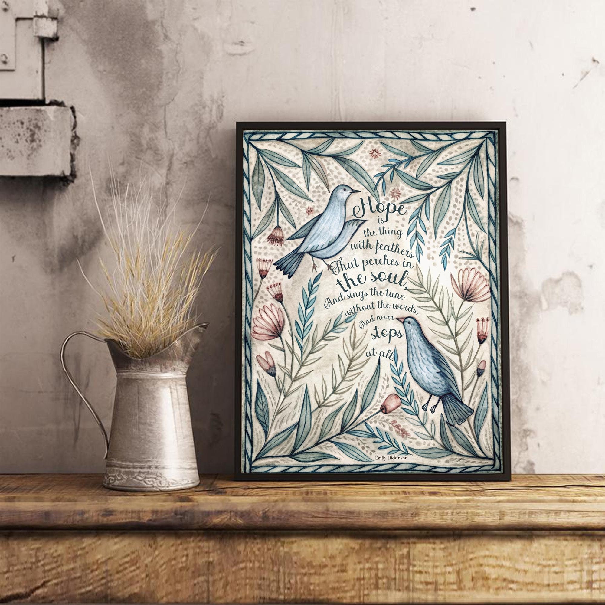 Emily Dickinson Poem, Hope is a Thing With Feathers, Vintage Floral ...