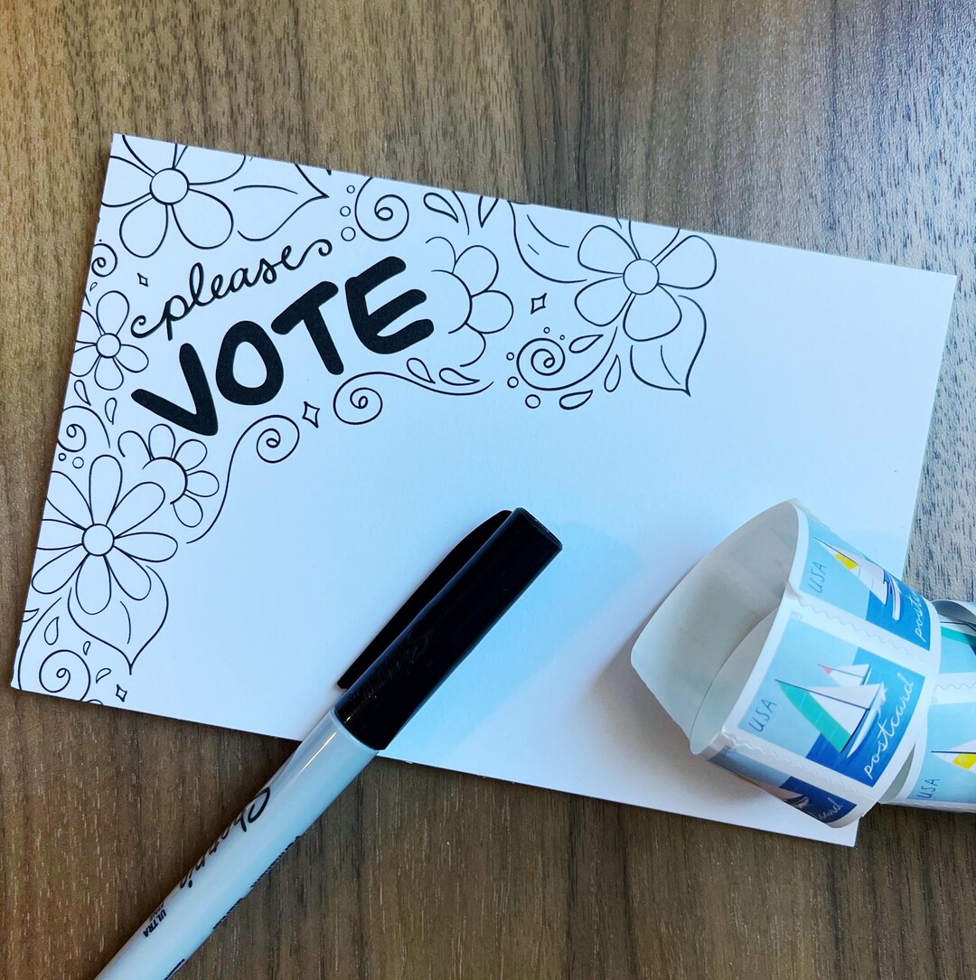 Please Vote Color-your-own Postcards to Voters | Floral Postcard for ...