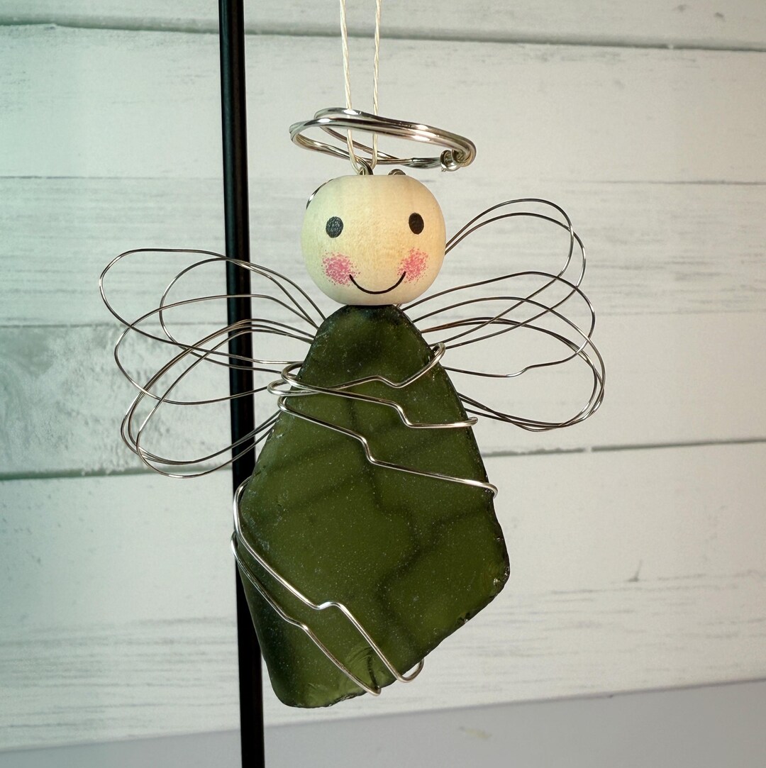 Olive Green Sea Glass Angel | Angel Ornament | Handmade Angel - Etsy