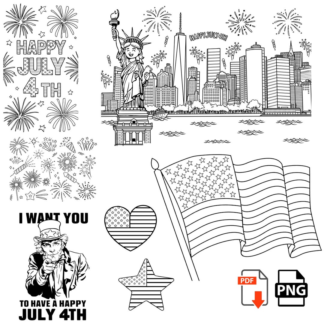 July 4th Coloring Pages Bundle for Kids 2 Celebrating Freedom Prints ...