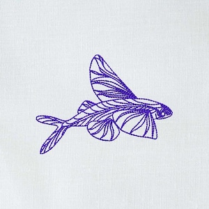 Flying Fish With Four Wings Jumping Outline Digital Sewing Machine ...