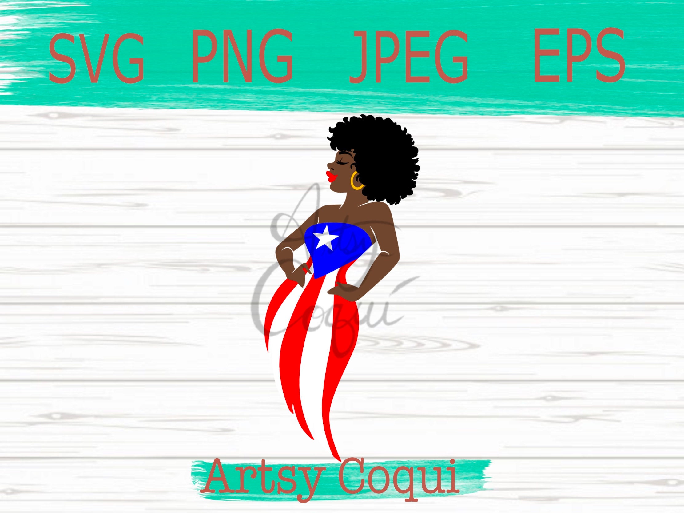 Puerto Rico Flag Dress With Curly Hair Cricut Layered SVG Design Cut ...