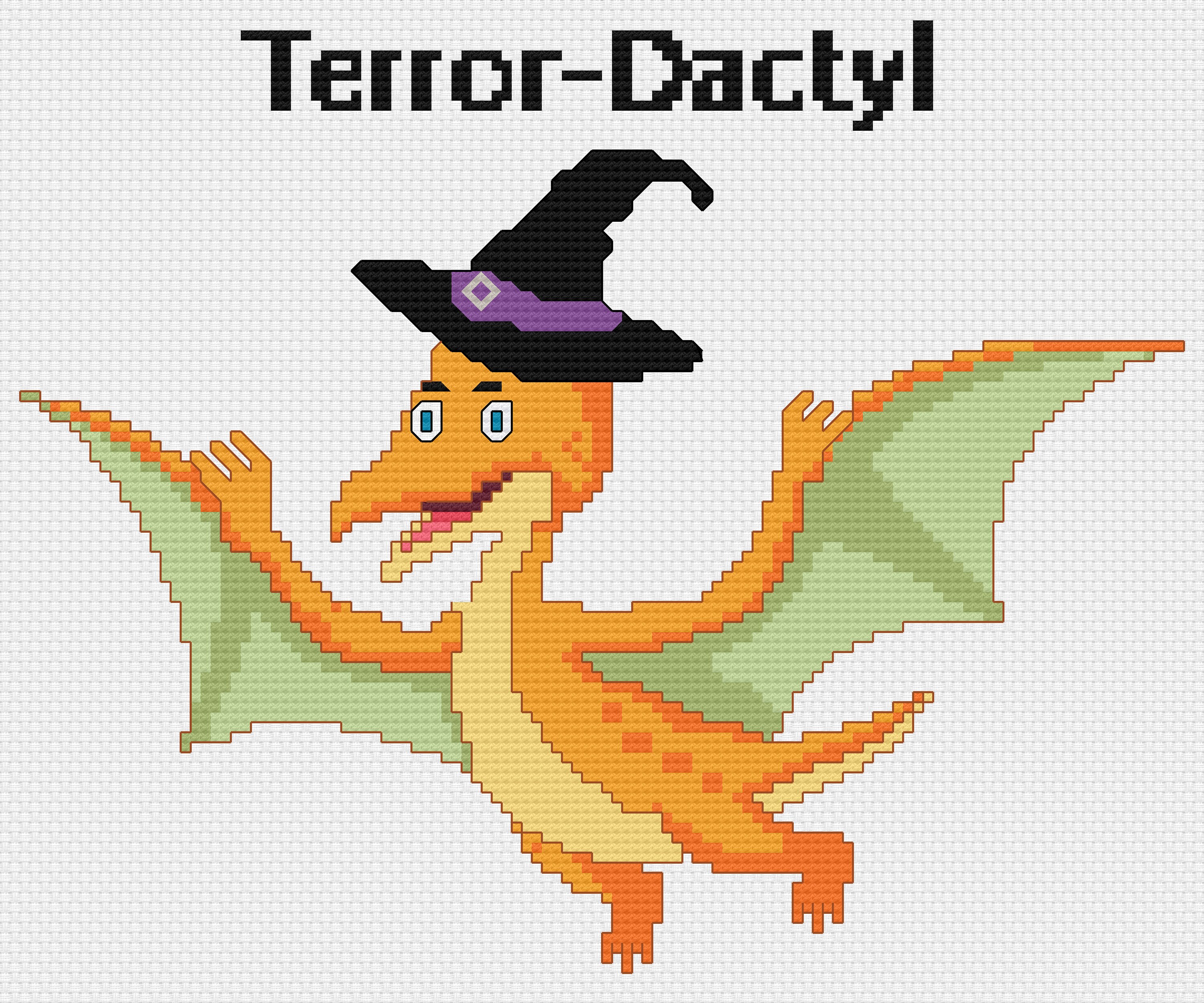 Terror-dactyl Cross Stitch Pattern PDF Download Funny Halloween - Etsy