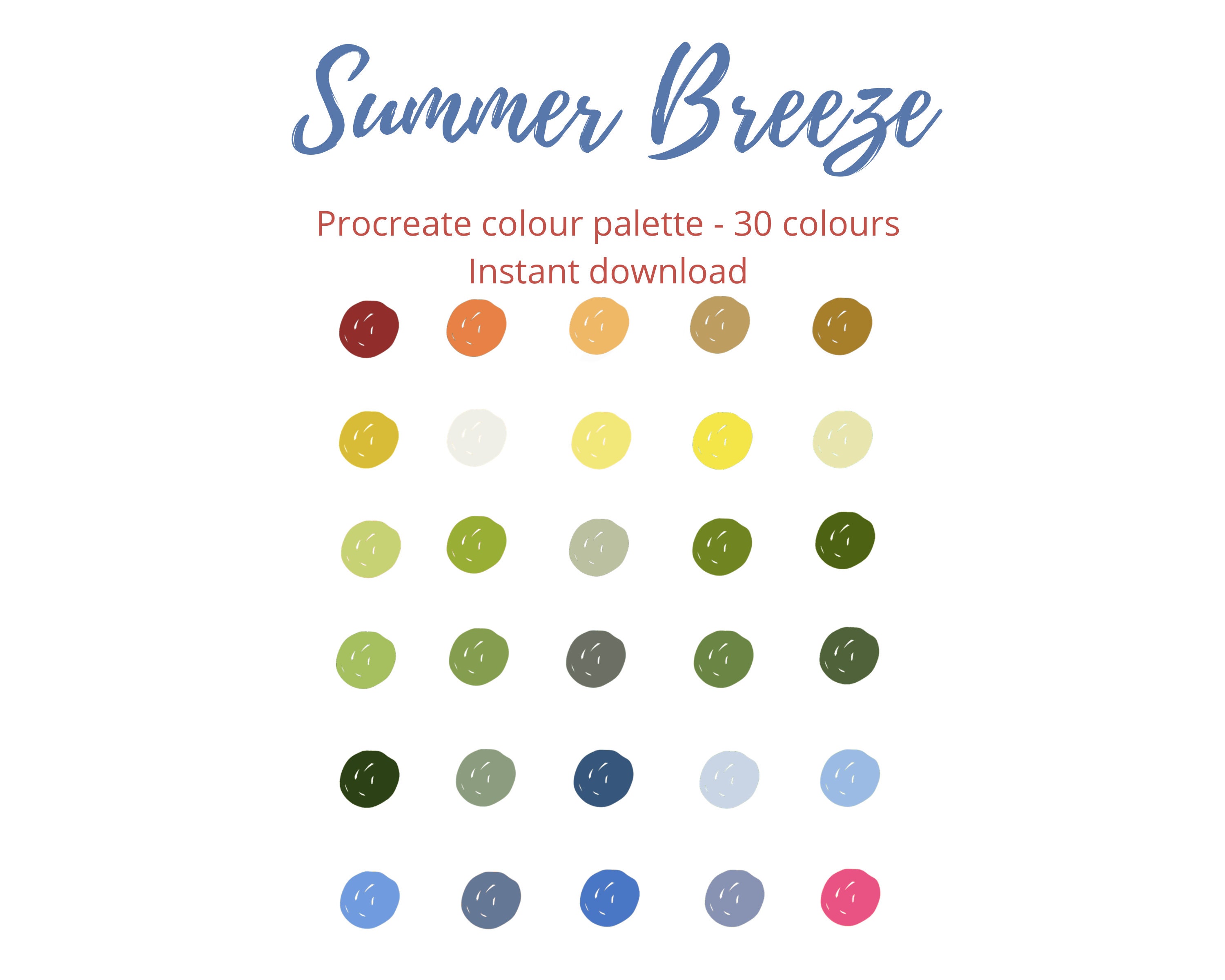 Summer Breeze - Pink Blue Yellow Green - Procreate Colour Palette ...