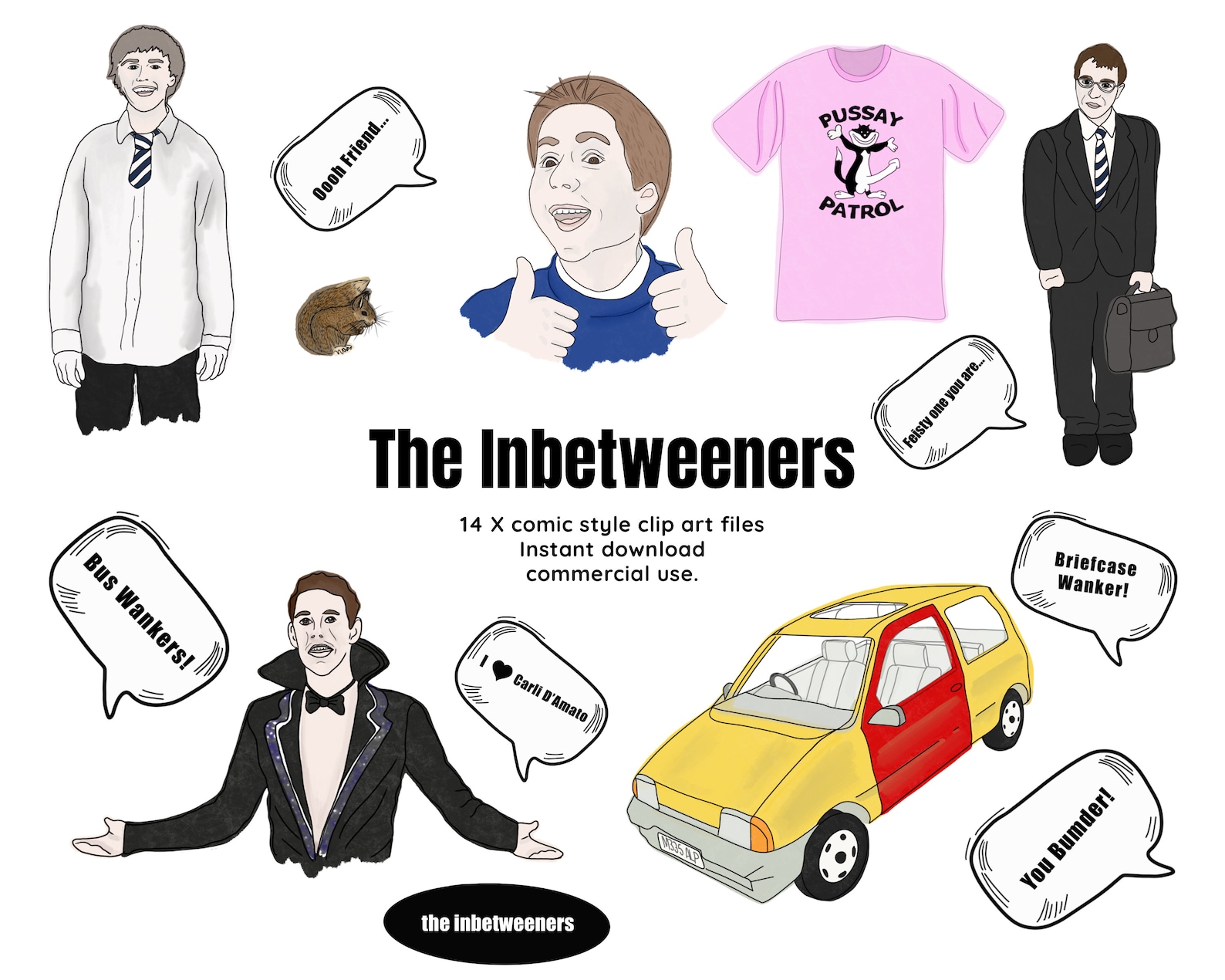 INBETWEENERS Hand Drawn Clip Art Illustration- Design Elements - 14 X ...