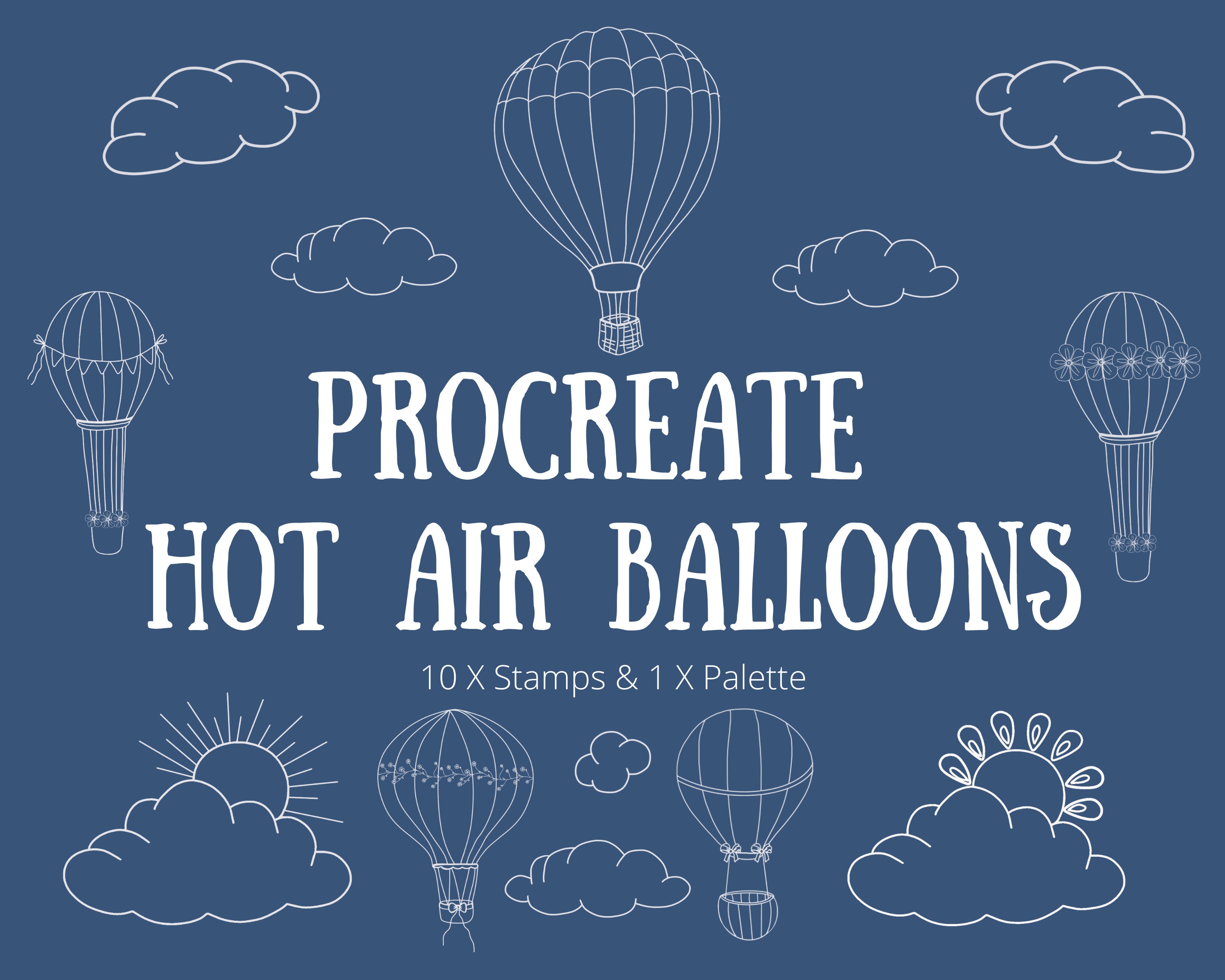 Hot Air Balloon Procreate Stamp Brush Set - 10 X Stamps & 1 X Colour ...