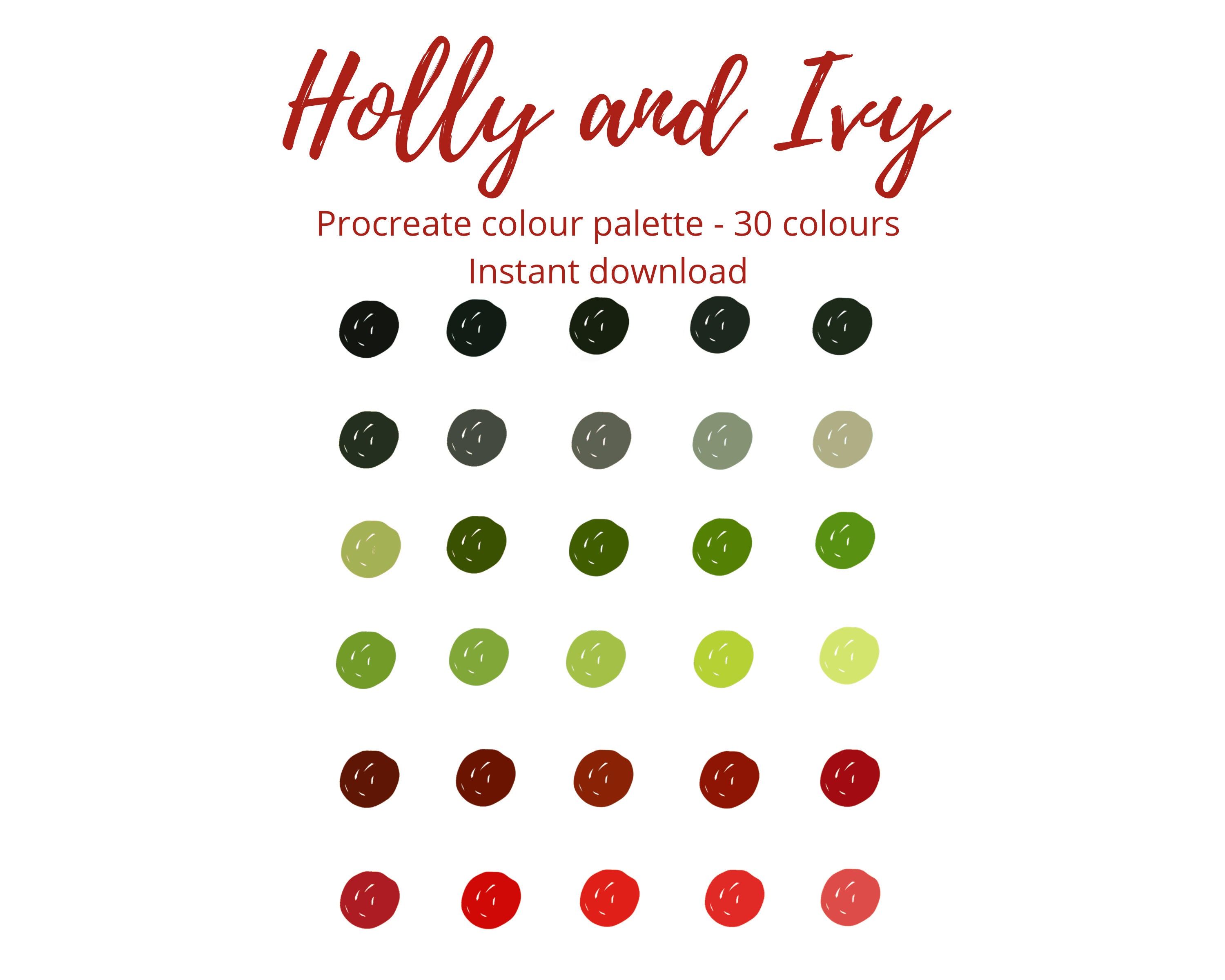 Holly and Ivy Procreate Colour Swatch / Palette 30 Colours Instant ...