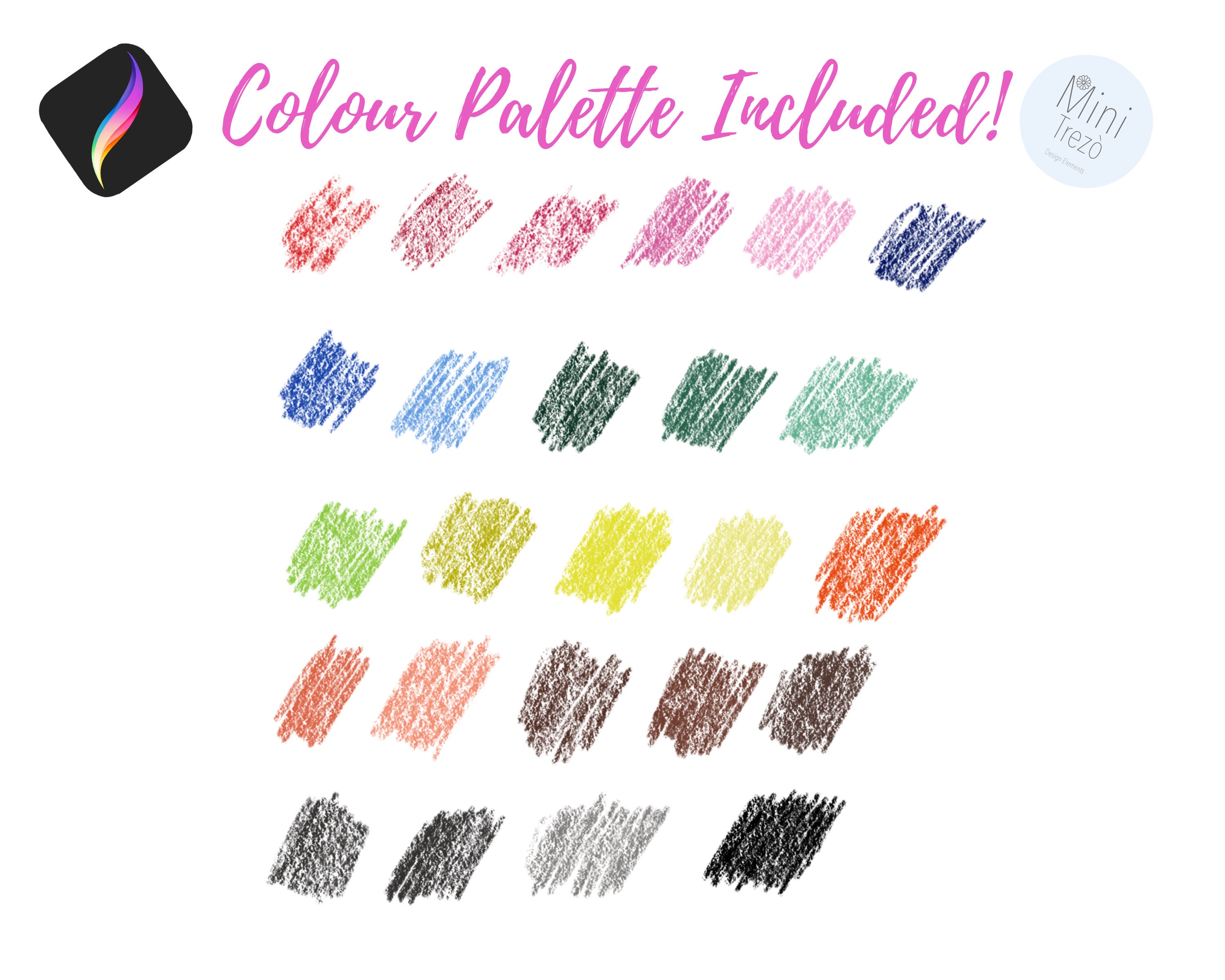 Crayon Procreate Brush Set - 4 Crayon + 1 Lettering Brush - Crayon ...