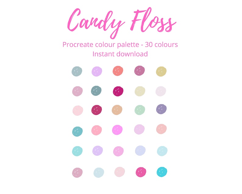 Candy Floss - Procreate Colour Swatch / Palette - 30 Colours - Instant ...