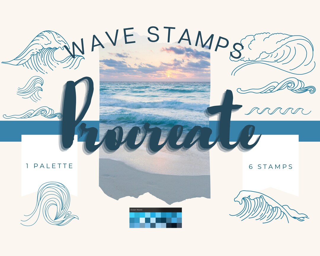 Waves Procreate Stamp Brush Set - 6 X Stamps & 1 X Colour Palette - Instant Download - Etsy