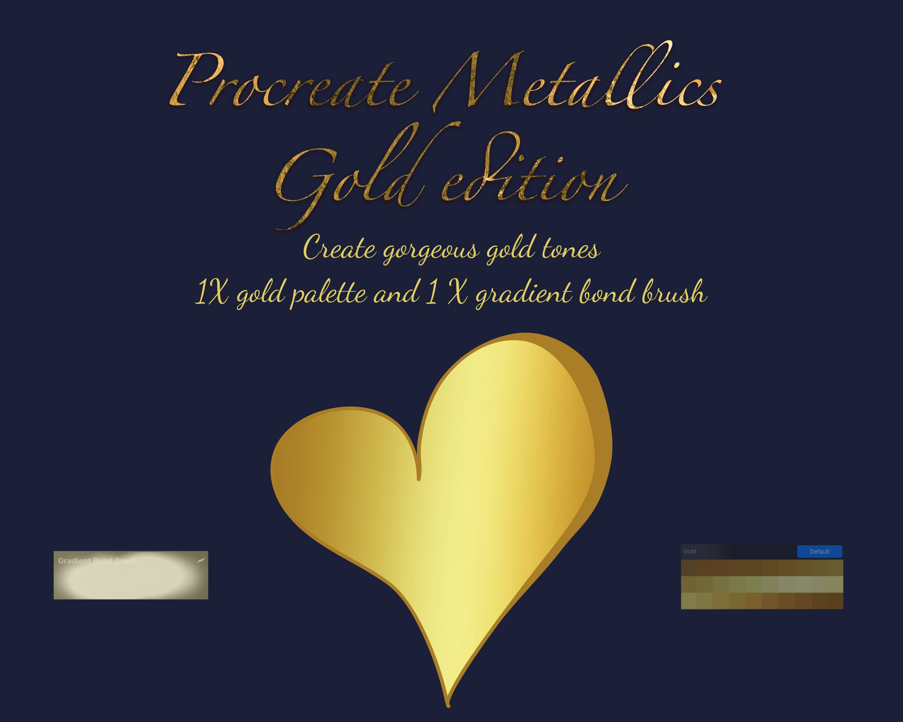 Gold Metallic Procreate Colour Kit - 1 X Swatch Palette and 1 Gradient ...