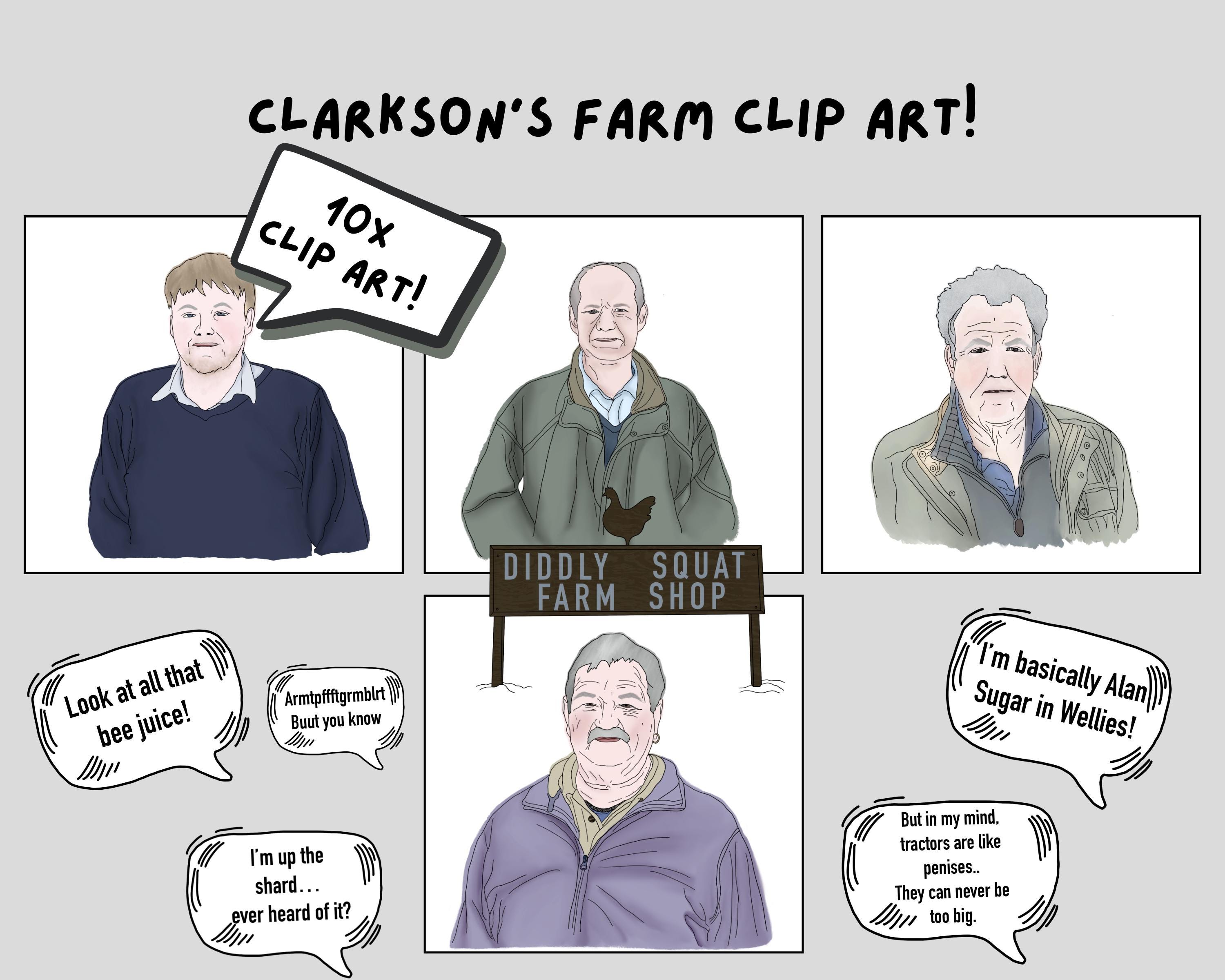 CLARKSON’S FARM Hand Drawn Clip Art Illustration- Design Elements - 10 ...