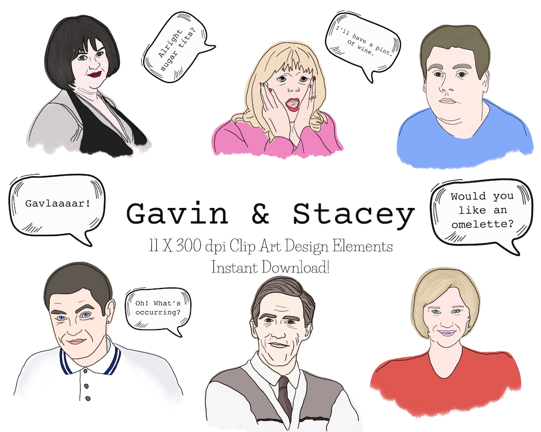 GAVIN & STACEY Hand Drawn Clip Art Illustration- Design Elements - 11 X ...