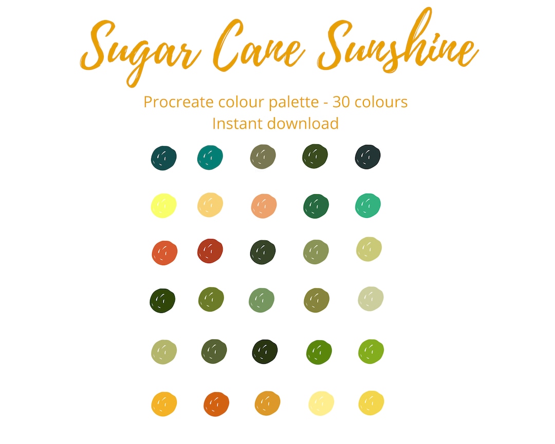 Sugar Cane Sunshine- Procreate Colour Swatch / Palette - 30 Colours ...