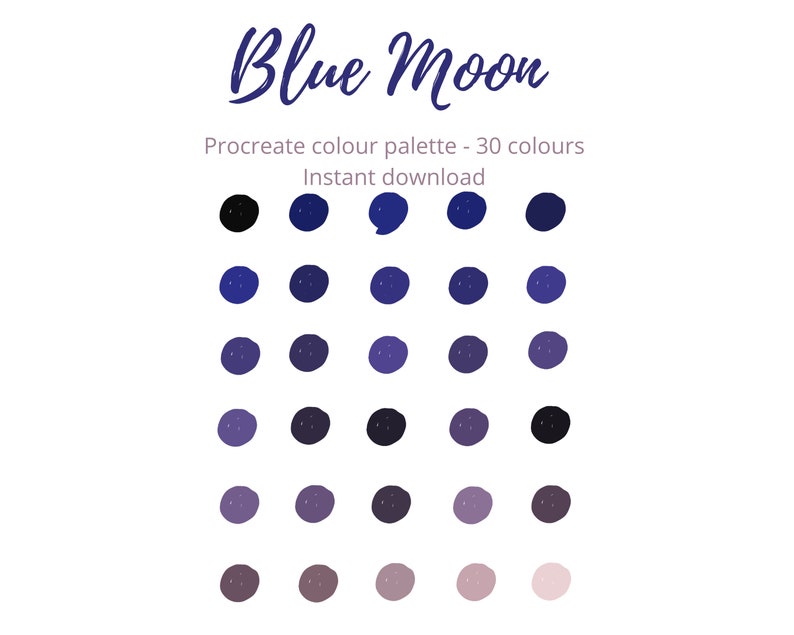 Blue Moon - Procreate Colour Swatch / Palette - 30 Colours - Instant ...