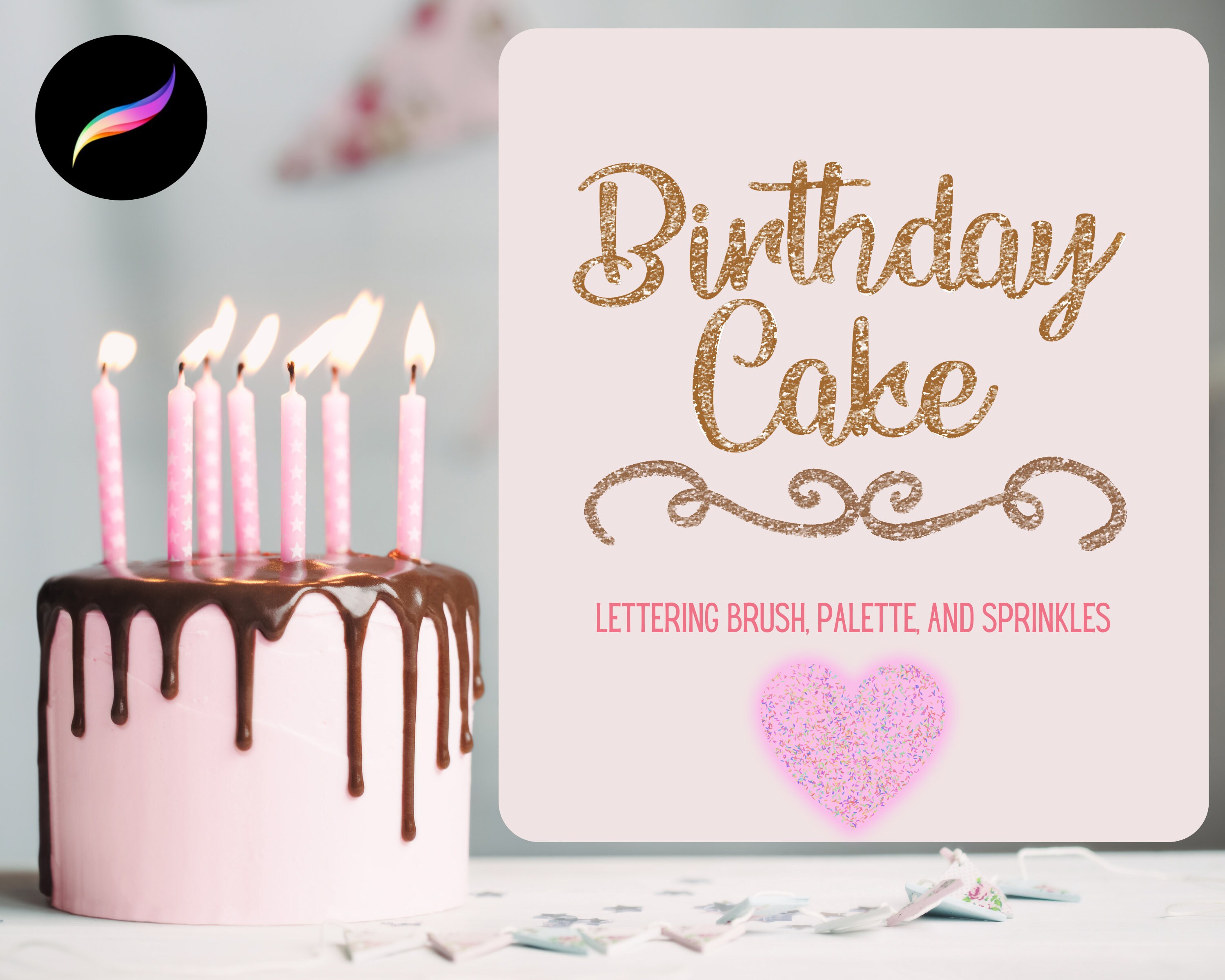 Birthday Cake Lettering Brush and Palette - Procreate 5 - Instant ...