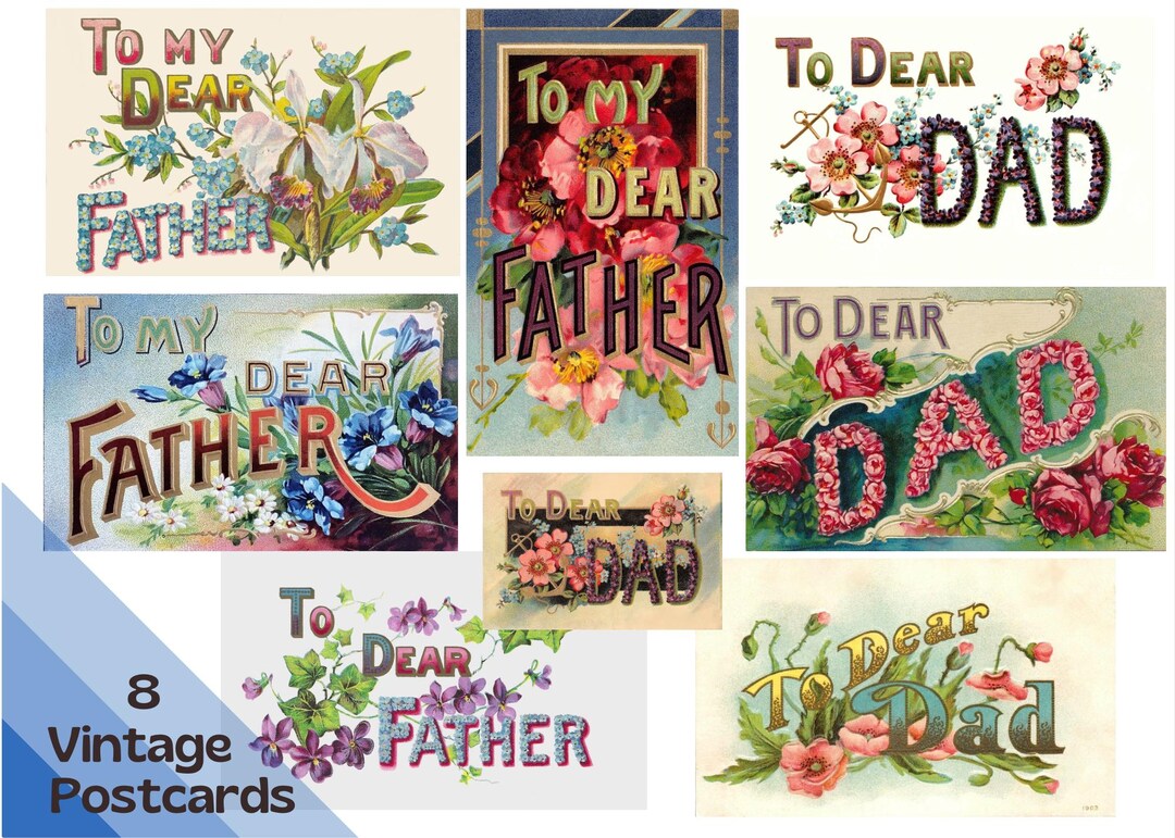 8 Printable Vintage Fathers Day Cards Penny Postcards 1950’s 1960’s PPC ...