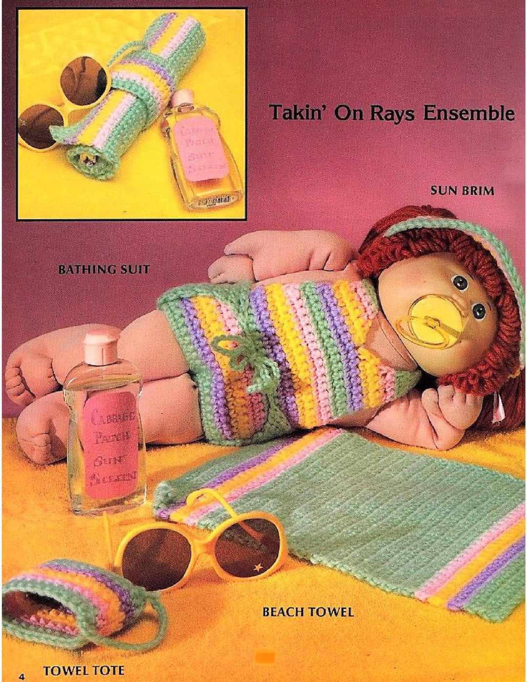 Vintage Crochet Pattern Cabbage Patch Kids Doll Outfit W/ Swimsuit ...