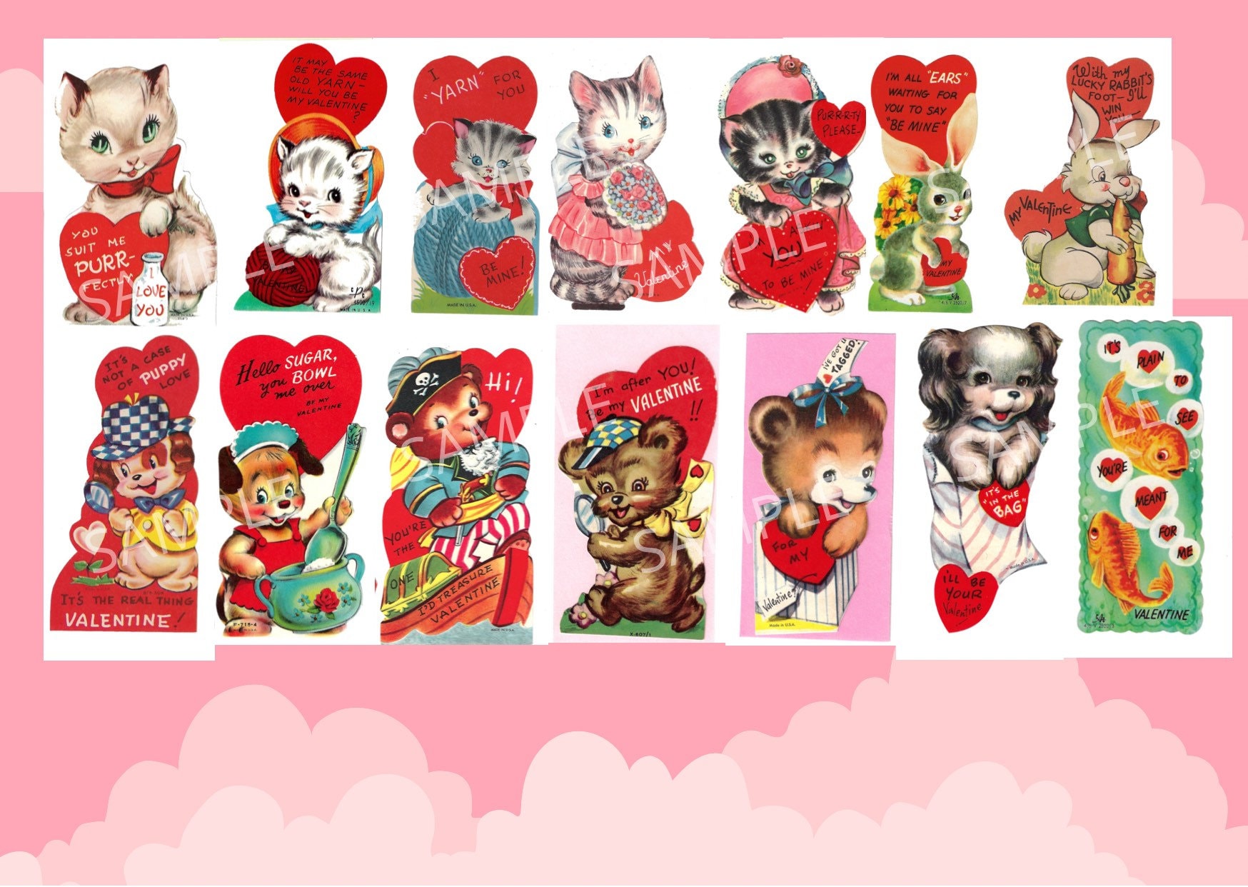 57 Printable Vintage Valentines Day Cards 1950s Retro 1960s | Etsy