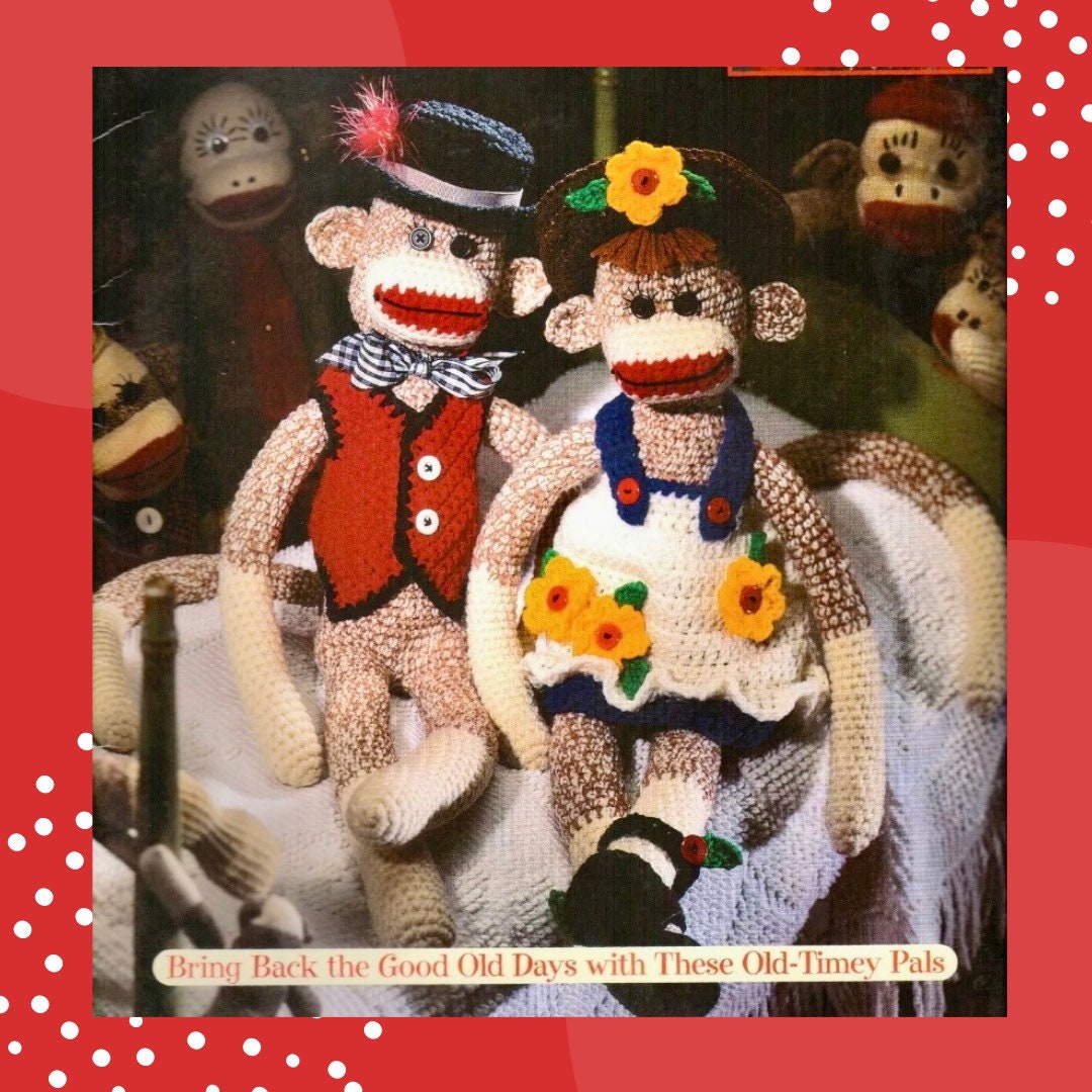 Vintage Sock Monkey Crochet Pattern / Boy & Girl / Clothes Hats Shoes ...
