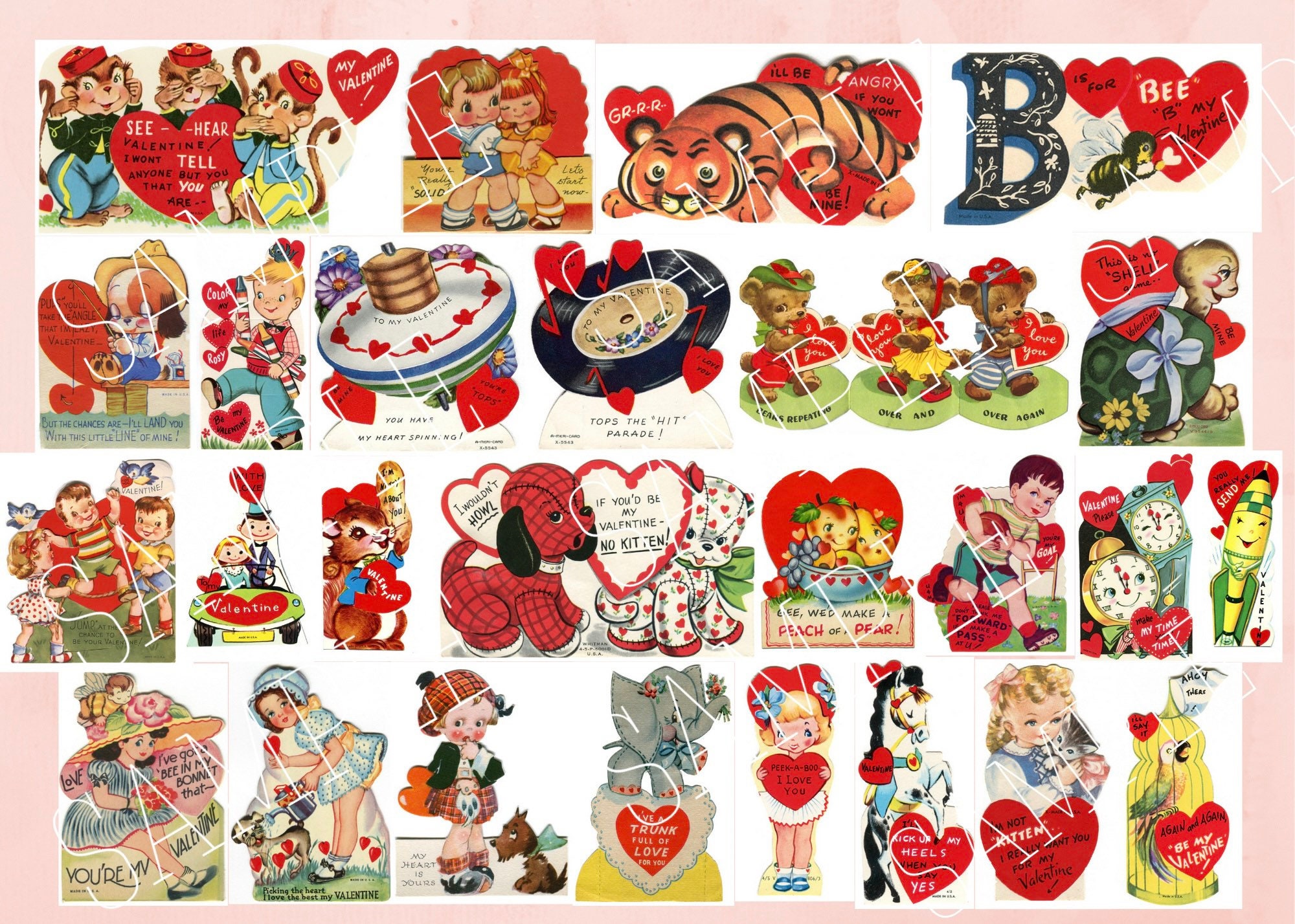 56 Printable Vintage Valentines Day Cards 1950s Retro 1960s - Etsy