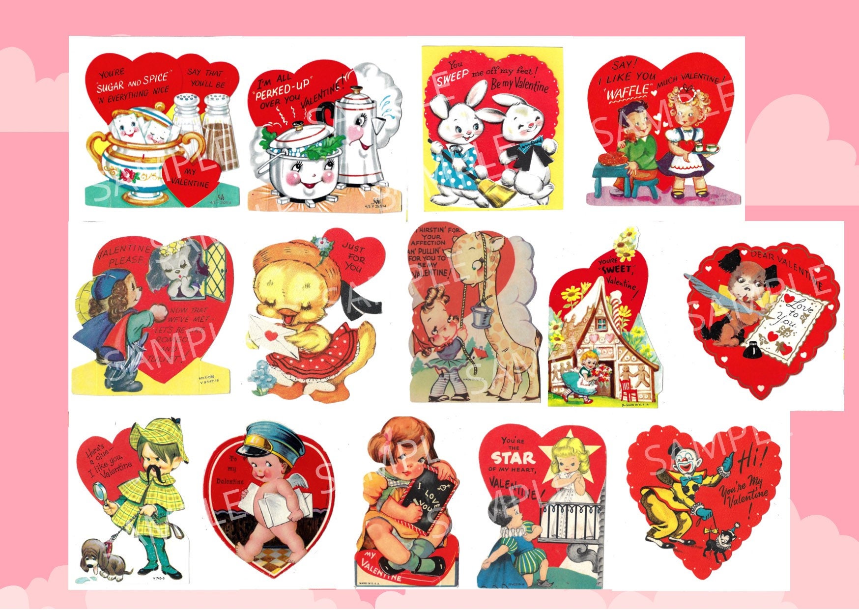 57 Printable Vintage Valentines Day Cards 1950s Retro 1960s | Etsy