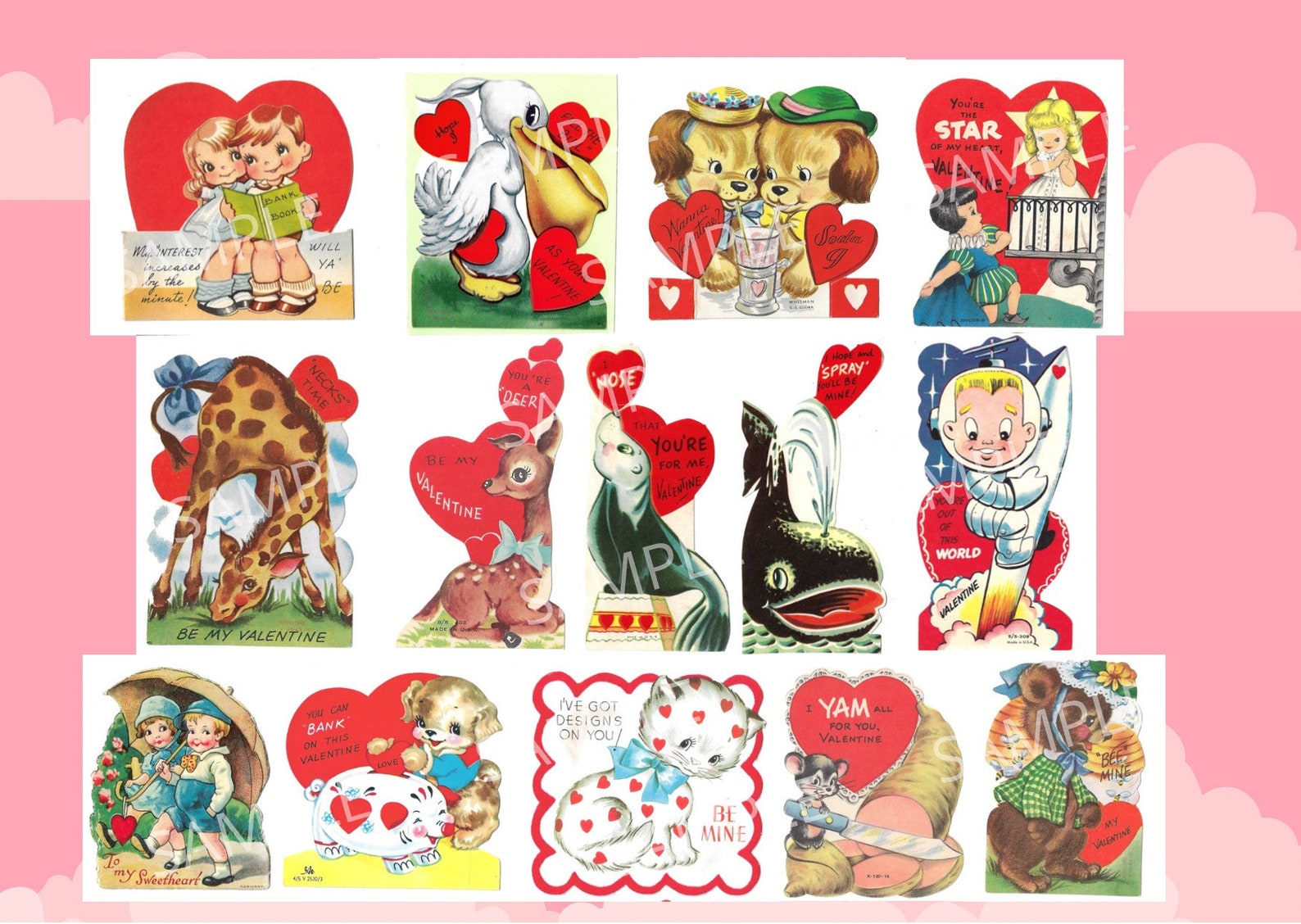 57 Printable Vintage Valentines Day Cards 1950s Retro 1960s - Etsy